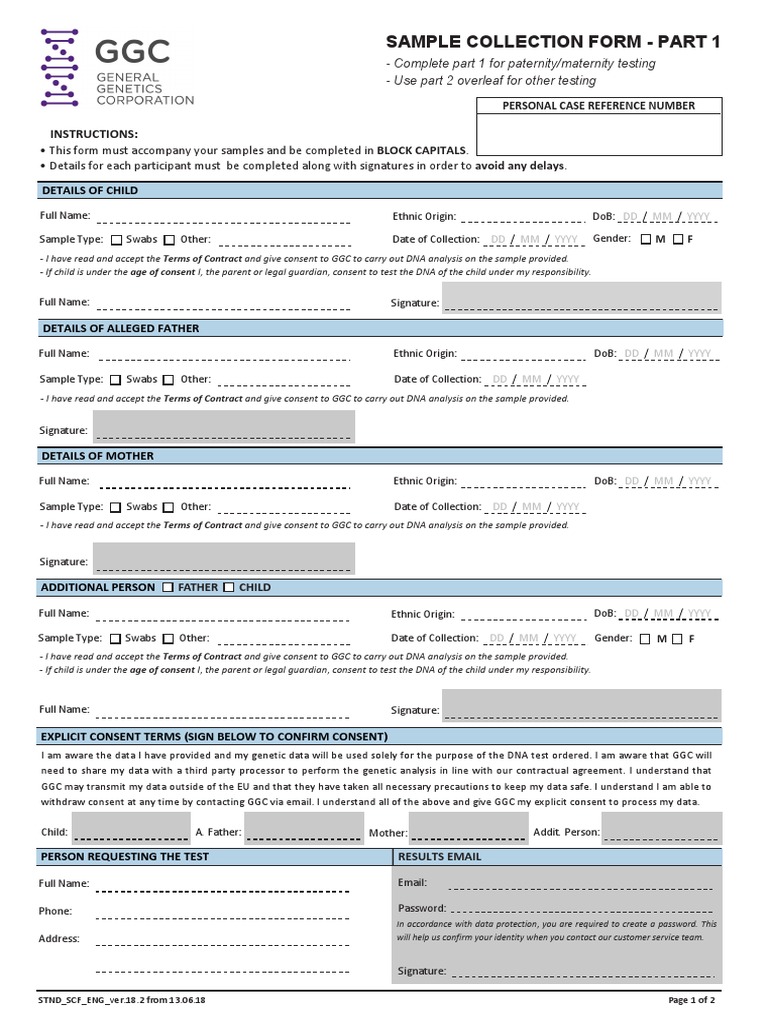 Sample Collection Form - Part 1: Instructions: Block Capitals. Avoid ...