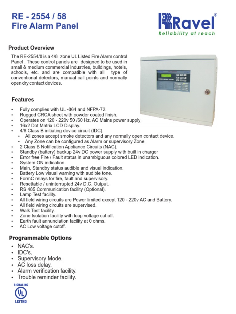 RE-2554/8 Fire Alarm Panel | PDF | Electrical Engineering | Power (Physics)