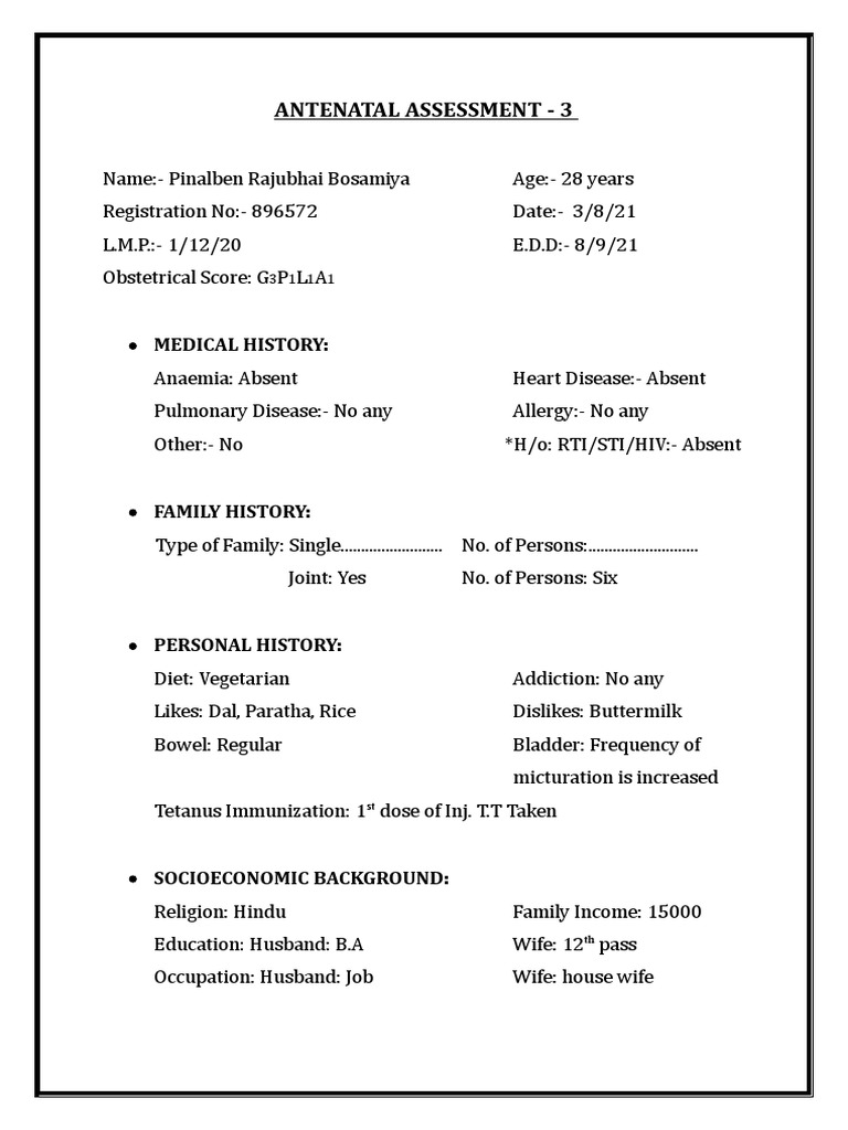 ANTENATAL ASSESSMENT Form 3 | PDF | Medicine | Diseases And Disorders
