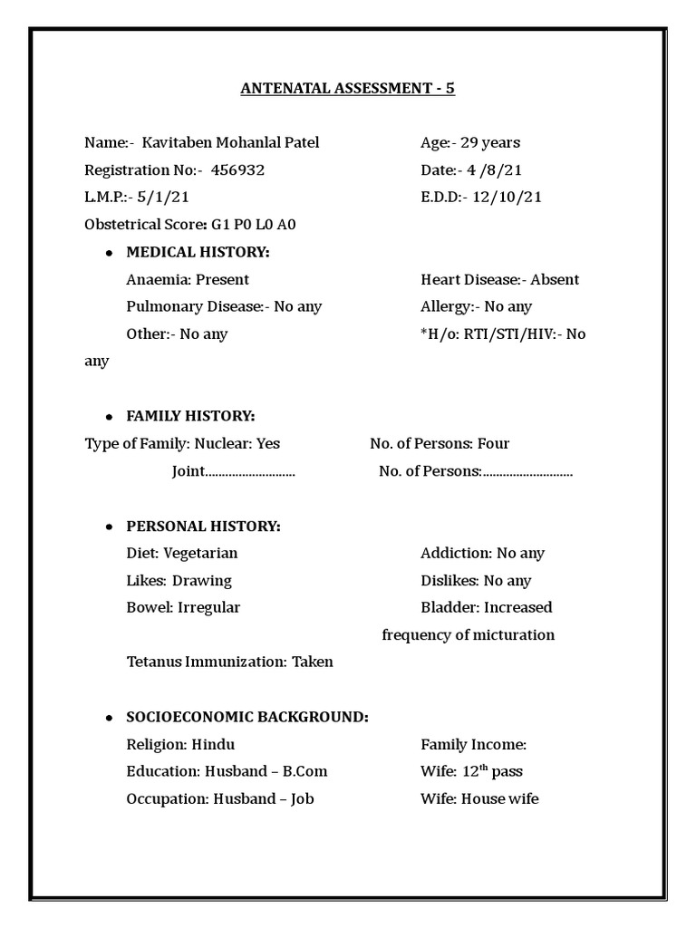 ANTENATAL ASSESSMENT Form 5 | PDF | Prenatal Development | Anatomy
