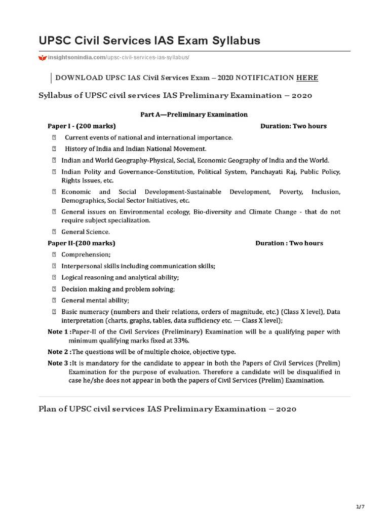 UPSC Civil Services IAS Exam Syllabus | PDF