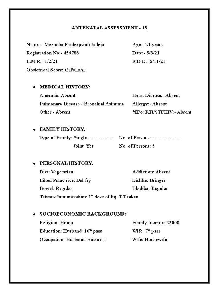 ANTENATAL ASSESSMENT Form 13 | PDF | Prenatal Development | Medicine