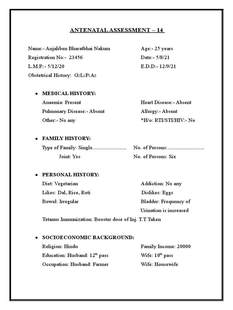 Antenatal Assessment Record Template | PDF | Medical Specialties ...