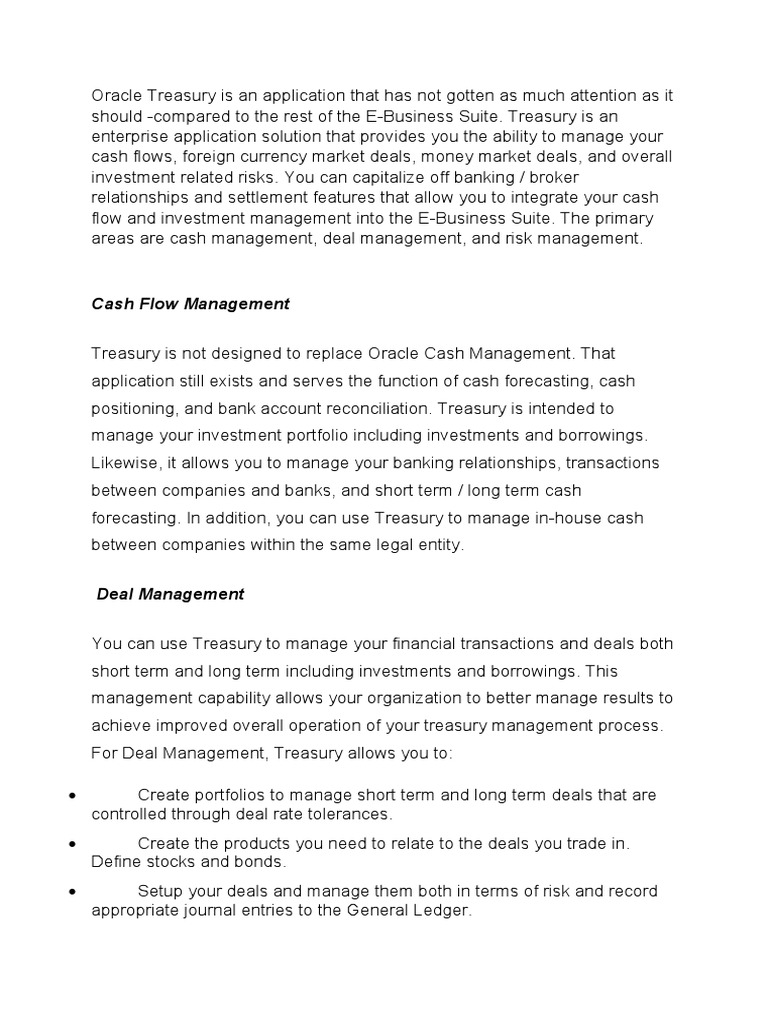 Optimize Oracle Treasury Management Tools | PDF | Cash | Investing