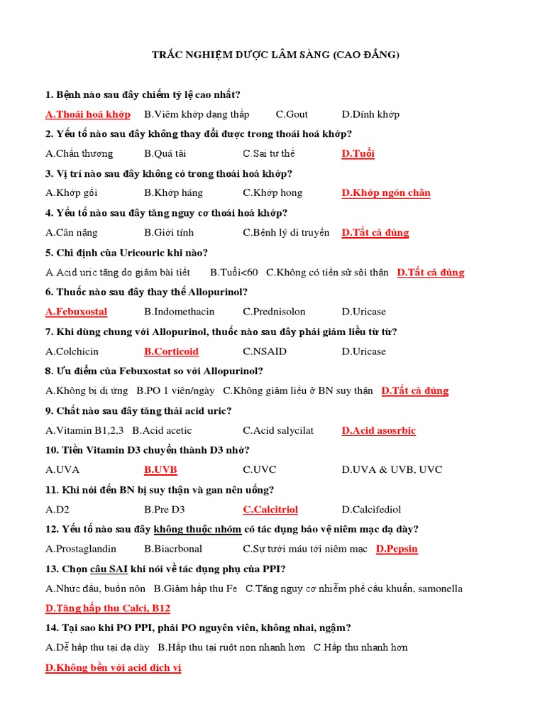 (123doc) Trac Nghiem Duoc Lam Sang | PDF