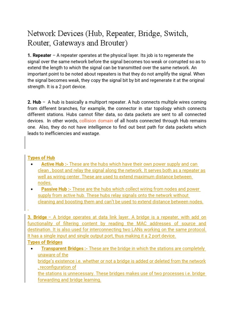 Network Devices (Hub, Repeater, Bridge, Switch, Router, Gateways and ...