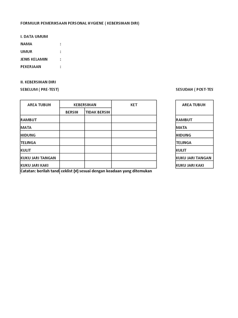 Form Personal Hygiene Ranap | PDF