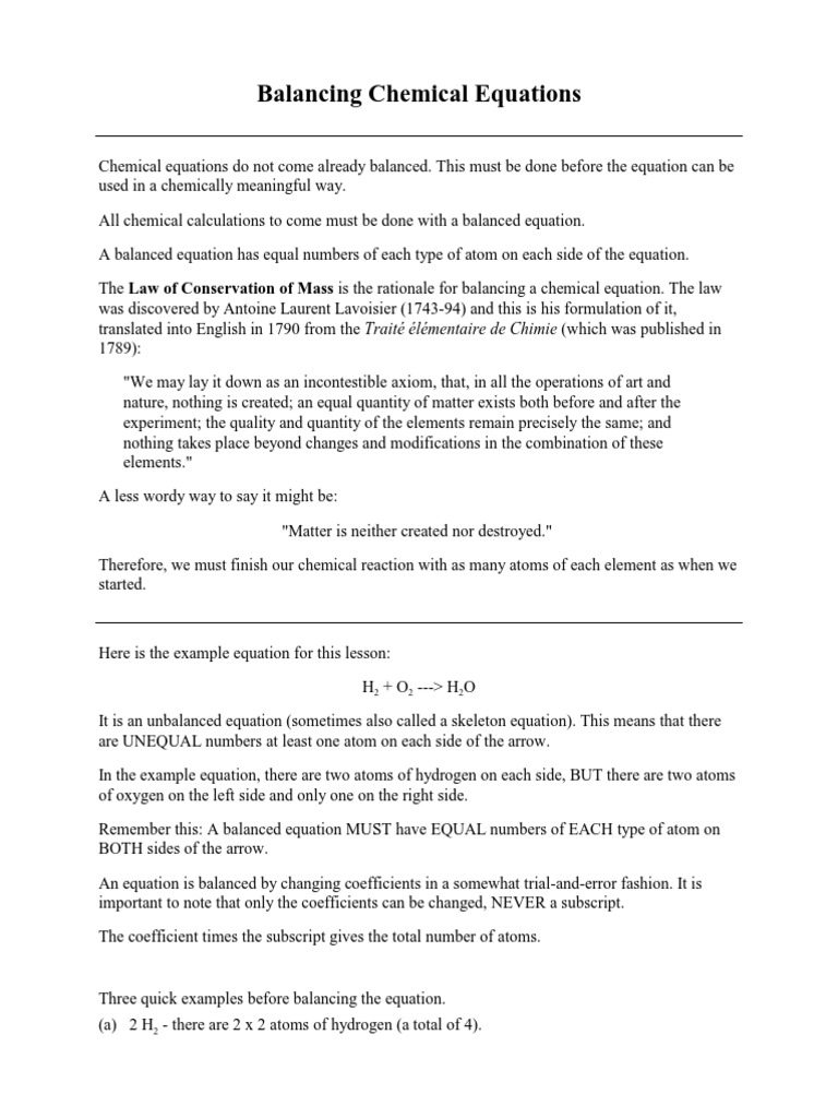 Balancing Chemical Equations | PDF | Atoms | Nature