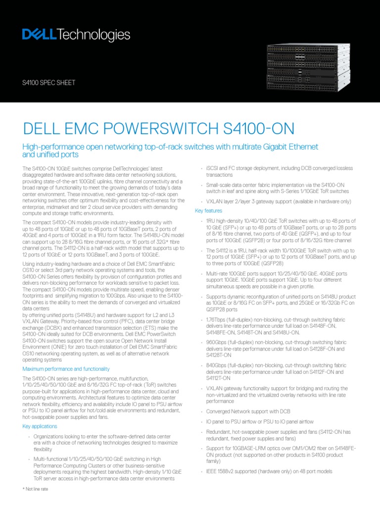 Dell Emc Networking S4100 Series Spec Sheet | PDF | Computers ...
