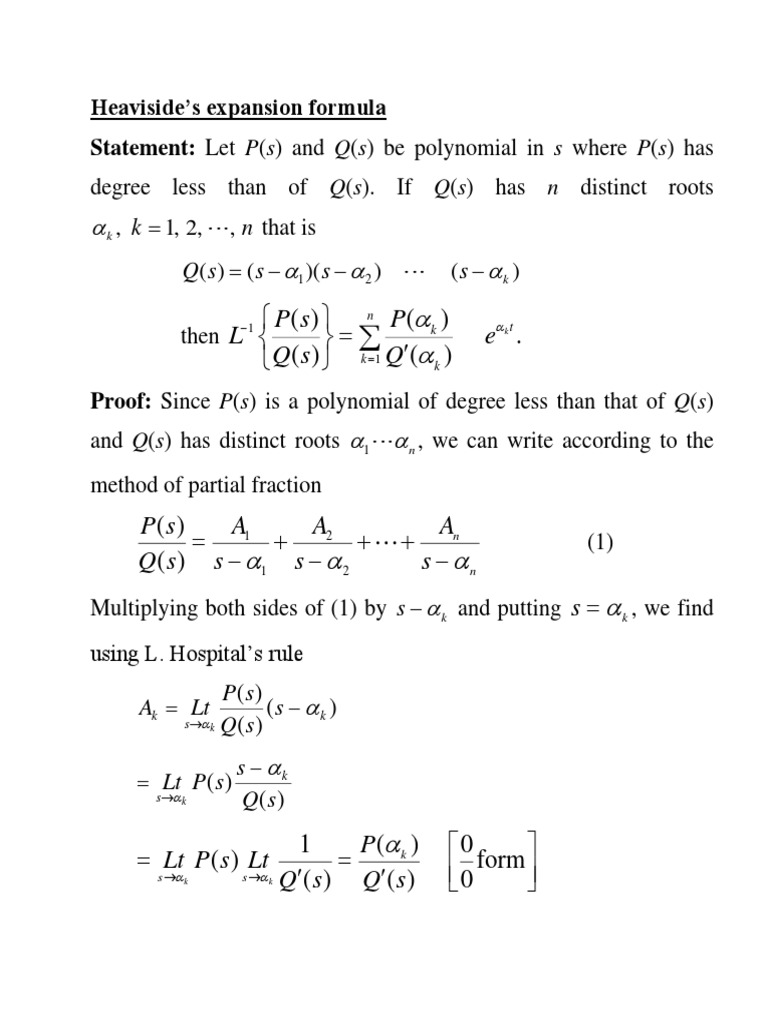 Heaviside's Expansion Formula | PDF | Algebra | Functions And Mappings