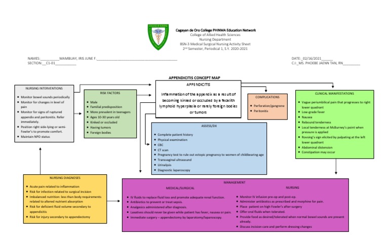 Appendicitis Concept Map | PDF | Gastroenterology | Medical Specialties