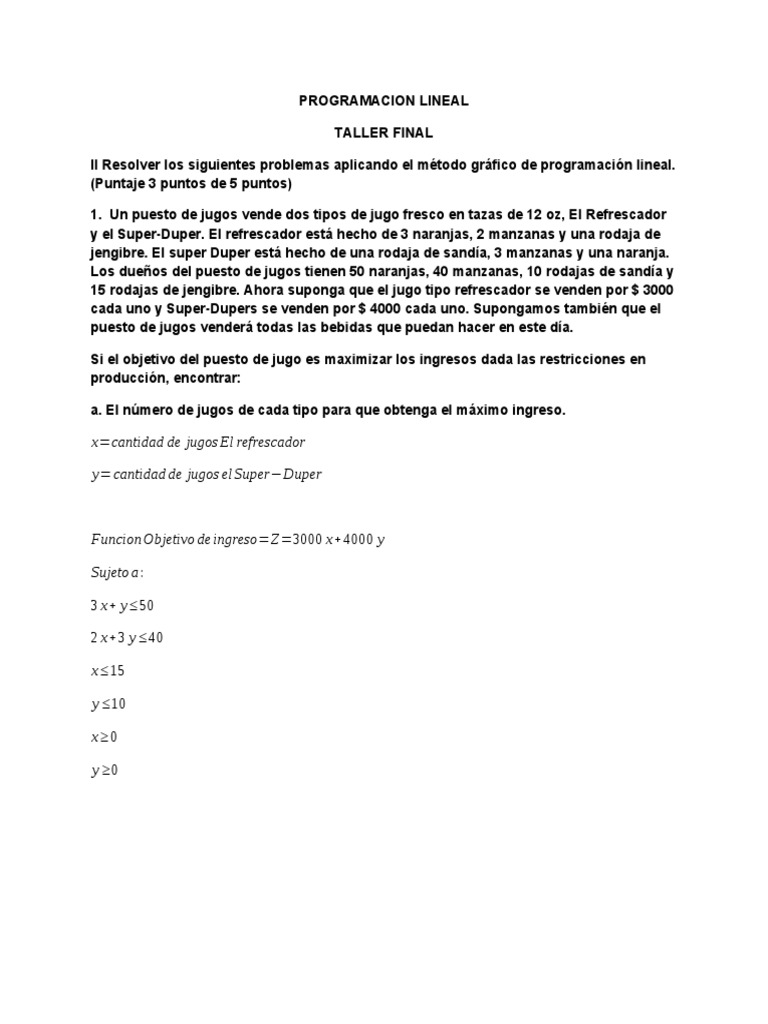Taller Final... | PDF | Programación lineal | Science