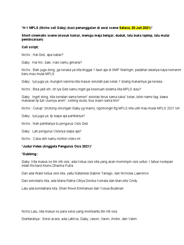 Script Video Perkenalan Pengurus Osis | PDF | Seni & Disiplin Bahasa