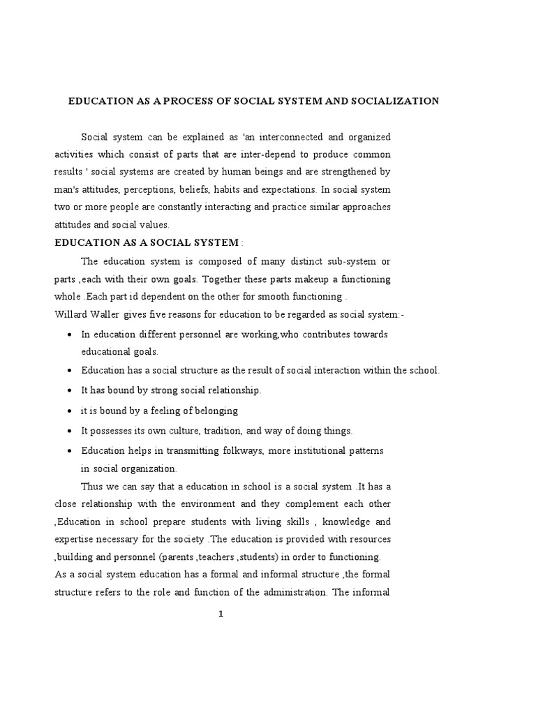 Education As A Social Process | PDF | Socialization | System