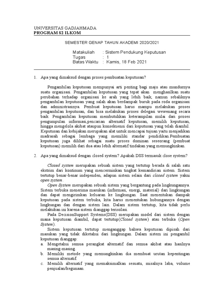 Tugas 1 - Ramadhana Setiyawan - Sistem Pendukung Keputusan | PDF | Karier & Perkembangan