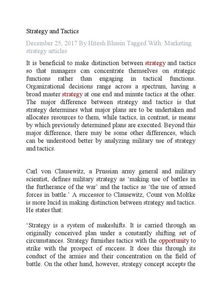 Strategy and Tactics | PDF | Strategic Management | Military Tactics