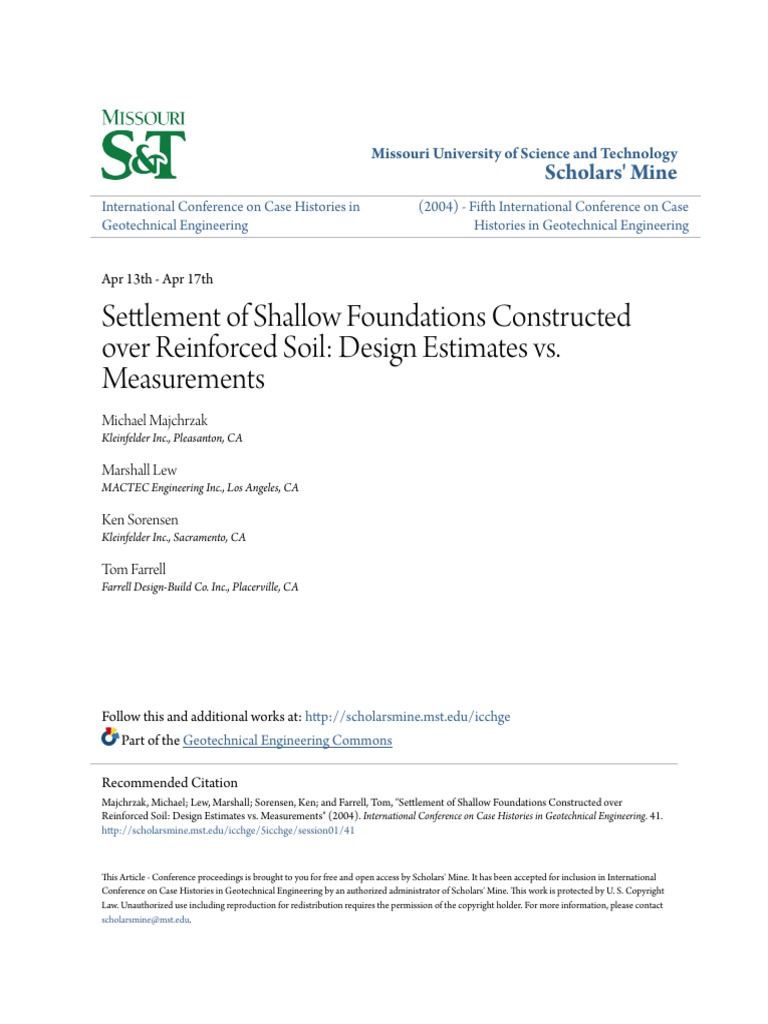 Settlement of Shallow Foundations Constructed Over Reinforced Soi | PDF ...