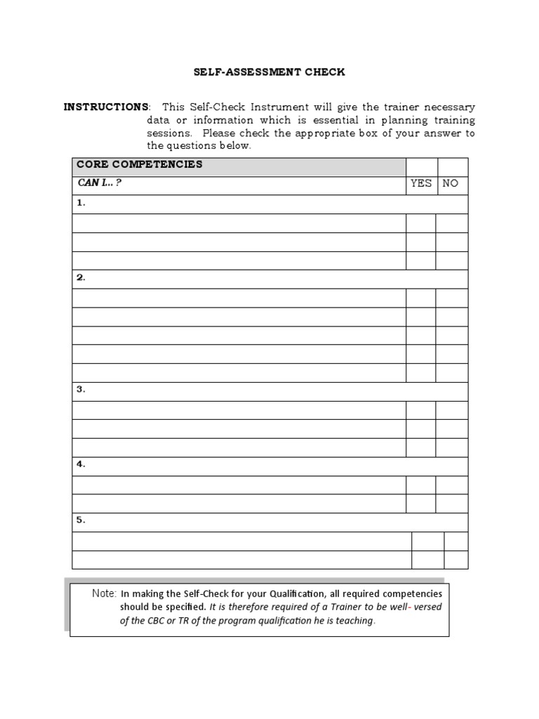 Self-Assessment Check INSTRUCTIONS: This Self-Check Instrument Will ...