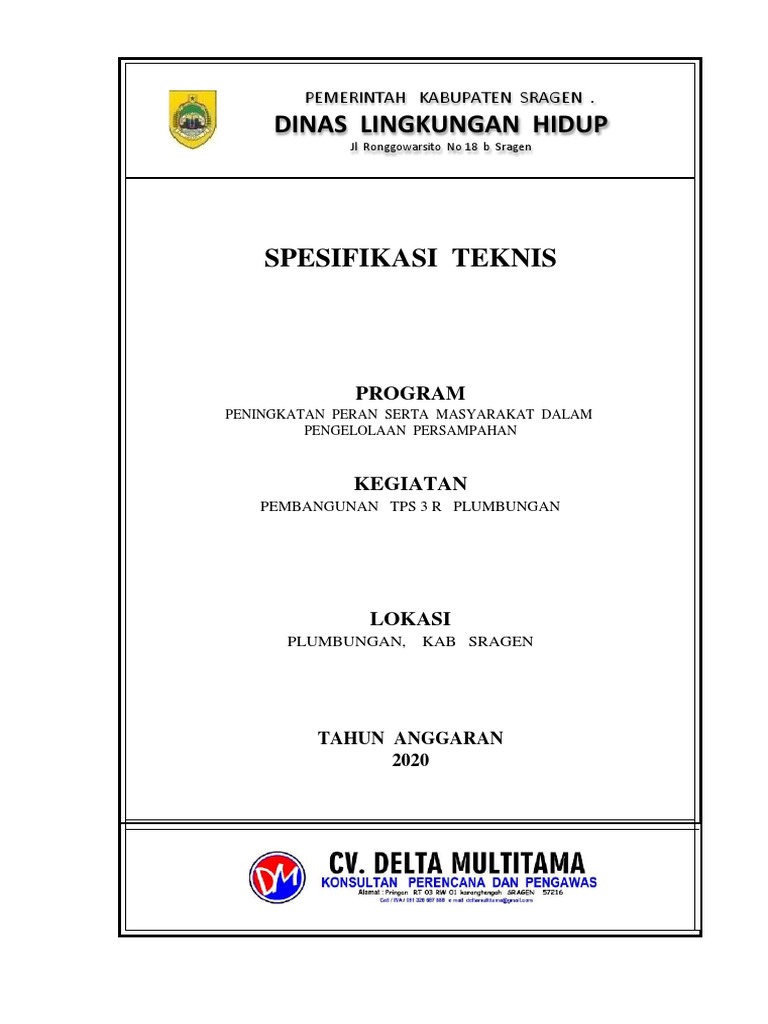 Spek Teknis TPS 3 R Plumbungan R2 PDF | PDF | Griya & Taman | Teknologi & Rekayasa