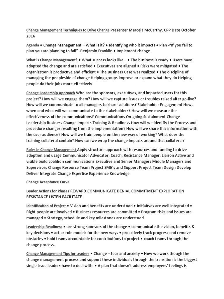 Change Management Techniques To Drive Change | PDF | Change Management ...