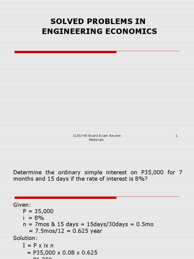 Solved Problems in Engineering Economics: CLSU-AE Board Exam Review ...