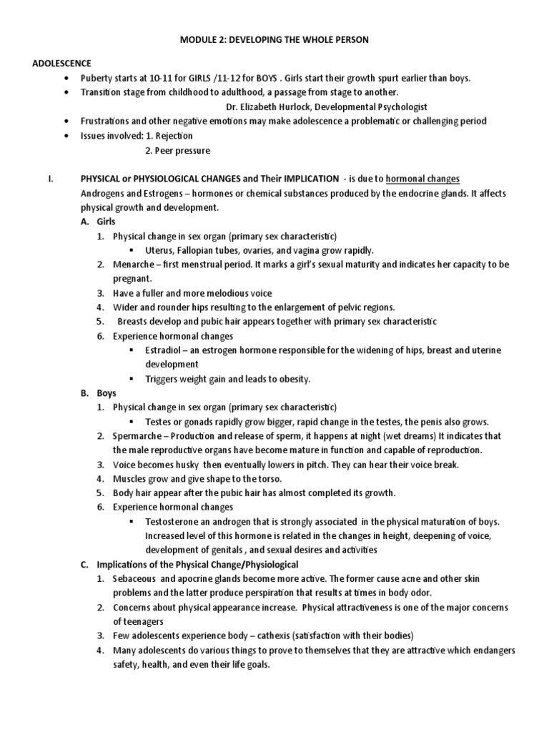 Module 2: Developing The Whole Person Adolescence | PDF | Puberty ...