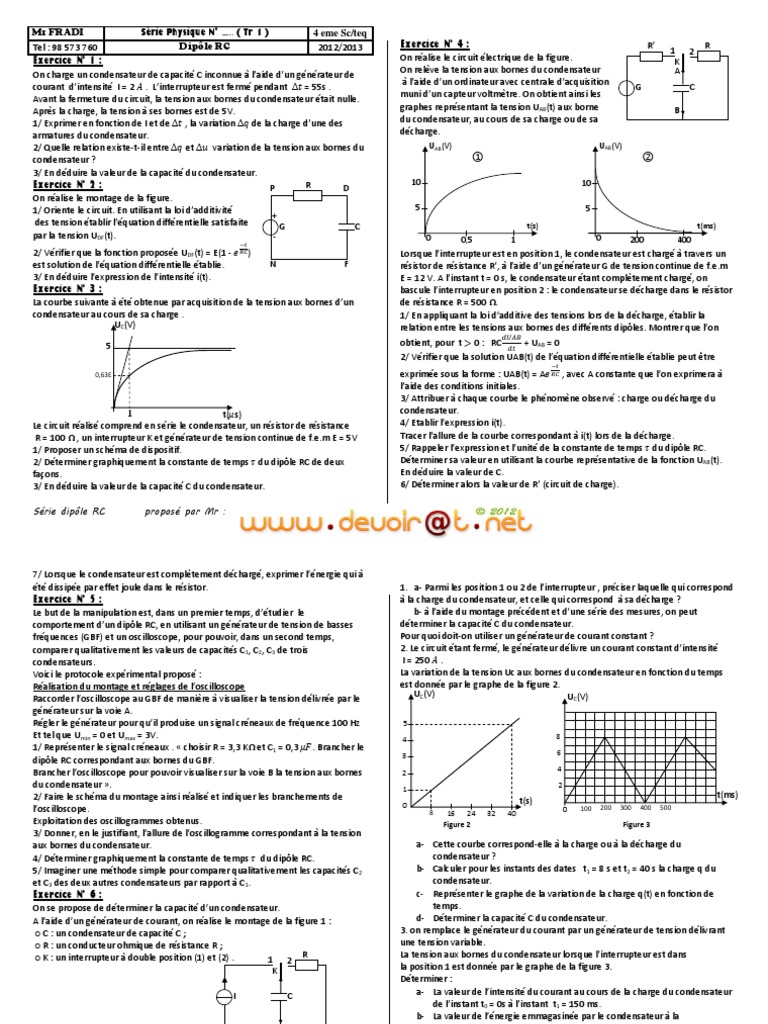 Série D'exercices - Sciences Physiques Dipôle RC - Bac Technique (2011-2012) MR FRADI | Download ...