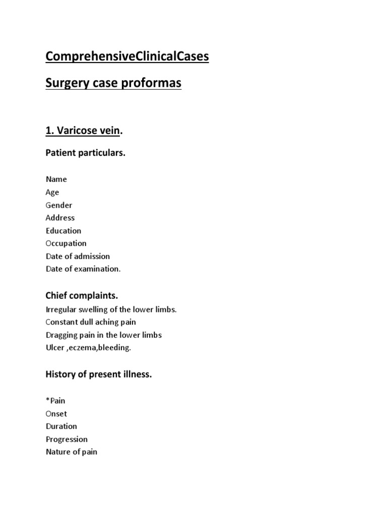 Surgery Case Proformas | PDF | Physical Examination | Edema