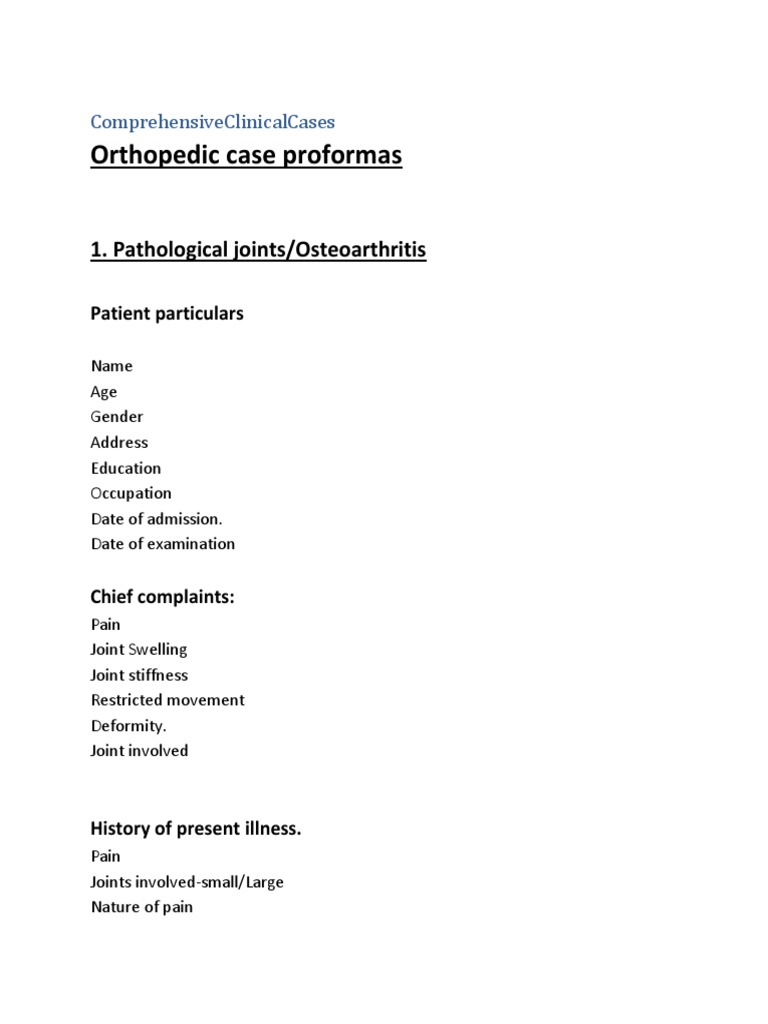 Orthopedic Case Proformas-1 | PDF | Physical Examination | Anatomical Terms Of Motion