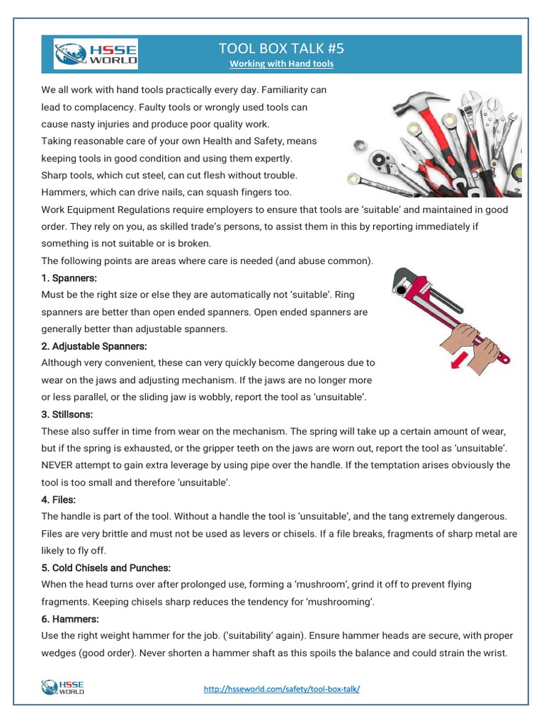 Hand Tool Safety and Best Practices | PDF | Hammer | Equipment