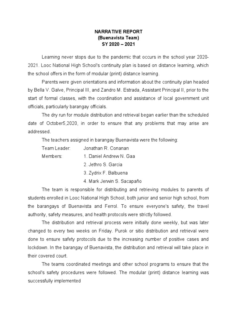 Narrative Report On The Distribution and Rerieval of Modules | PDF ...