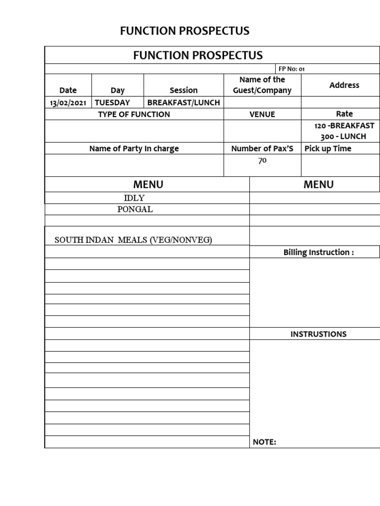 Function Prospectus Function Prospectus: Menu Menu | PDF | Lunch ...