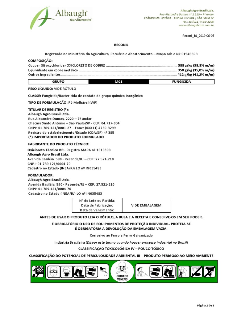 Reconil Bula | PDF | Embalagem e rotulagem | Agronomia