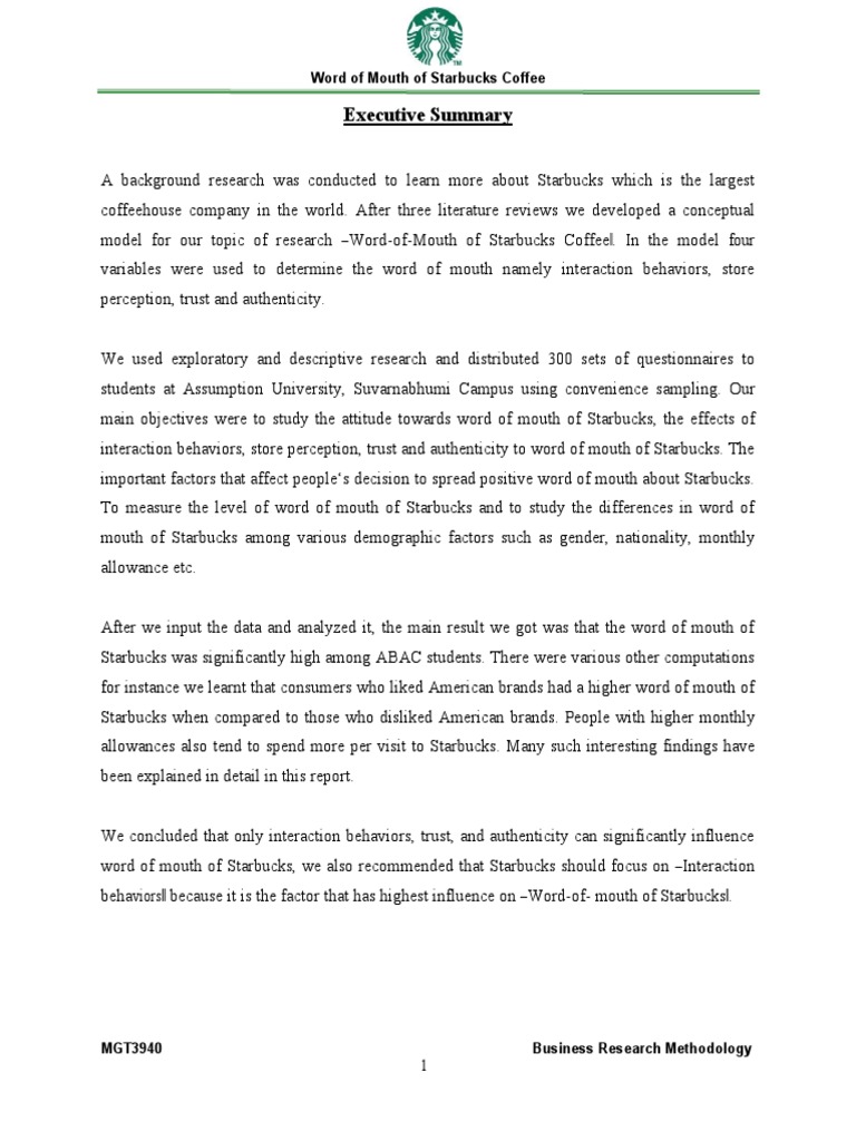 Starbucks Report Business Research Methodology | PDF | Starbucks | Coffee