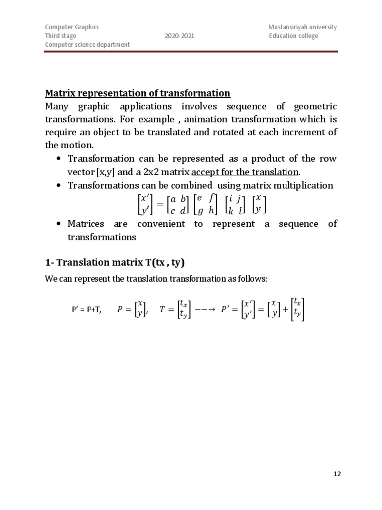 Matrix Representation of Transformation | PDF | 2 D Computer Graphics ...