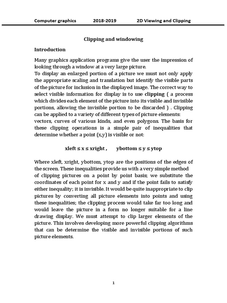 Computer Graphics 2018-2019 2D Viewing and Clipping | PDF | Computer ...