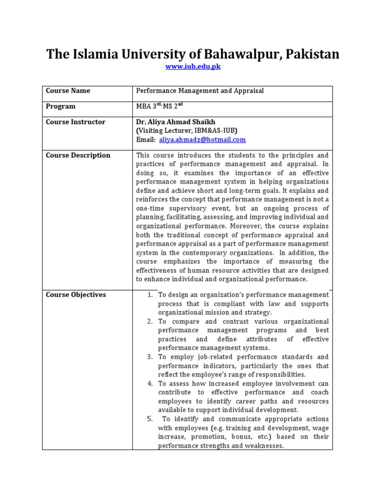 Performance Management Course Outline | PDF | Performance Appraisal ...