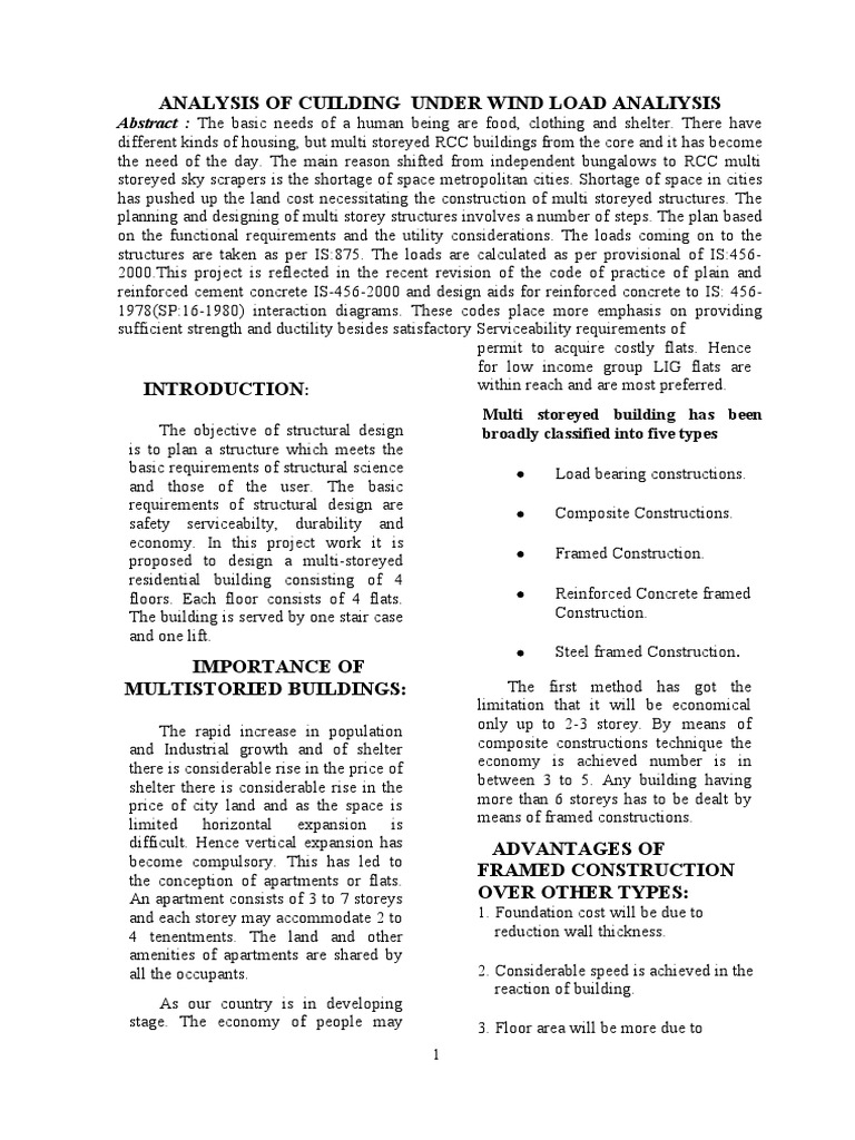 Analysis Of Wind Load On Multi Storey Buildings Pdf Framing