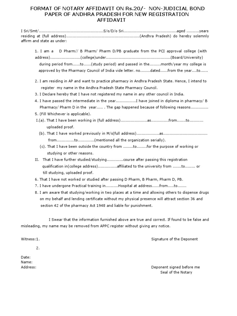 Affidavit For New Pharma Registration | PDF | Affidavit | Notary Public