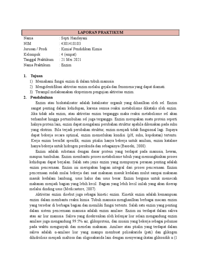 Kelompok 4 - Laporan Praktikum Enzim | PDF
