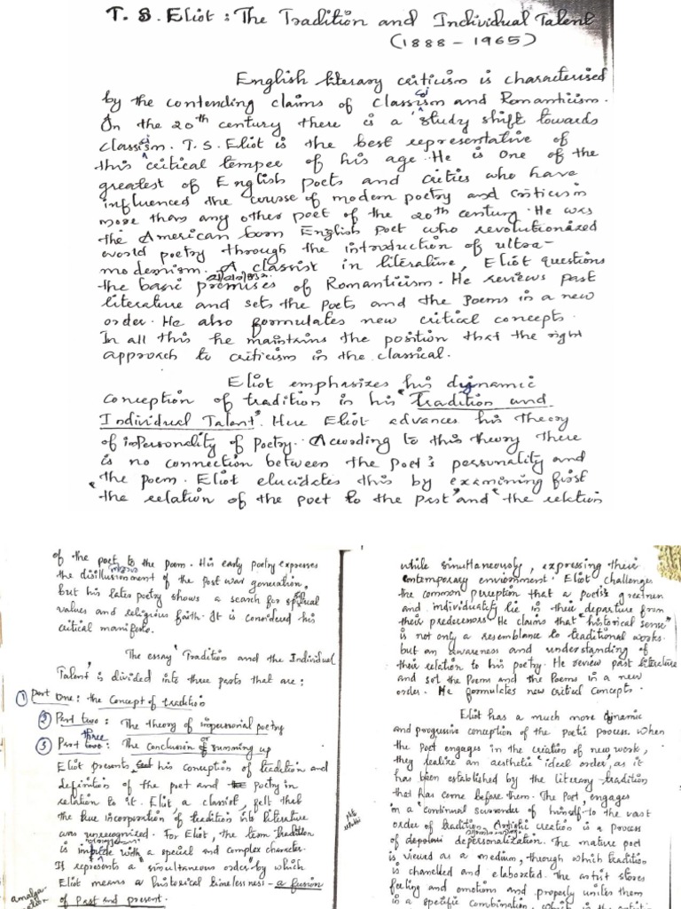 T. S. Eliot-Tradition and The Individual Talent | PDF