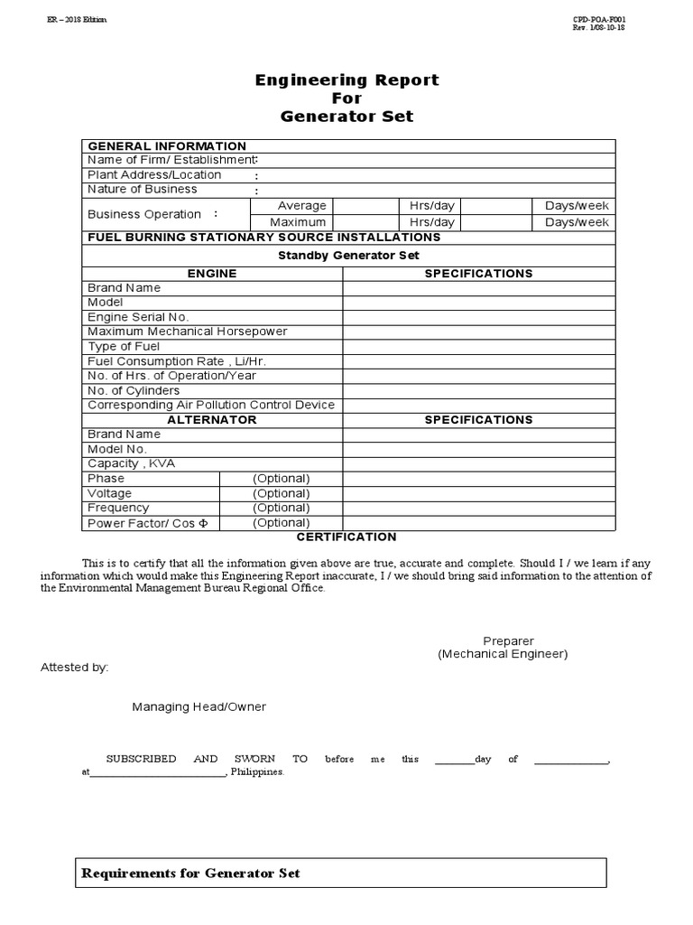 Engineering Report For Generator Set: General Information | PDF ...