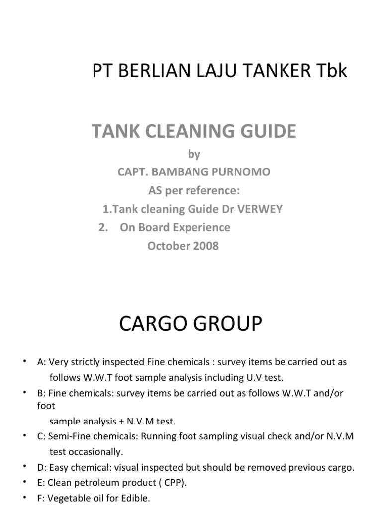 PT Berlian Laju Tanker TBK: Tank Cleaning Guide | PDF | Oil | Acetic Acid