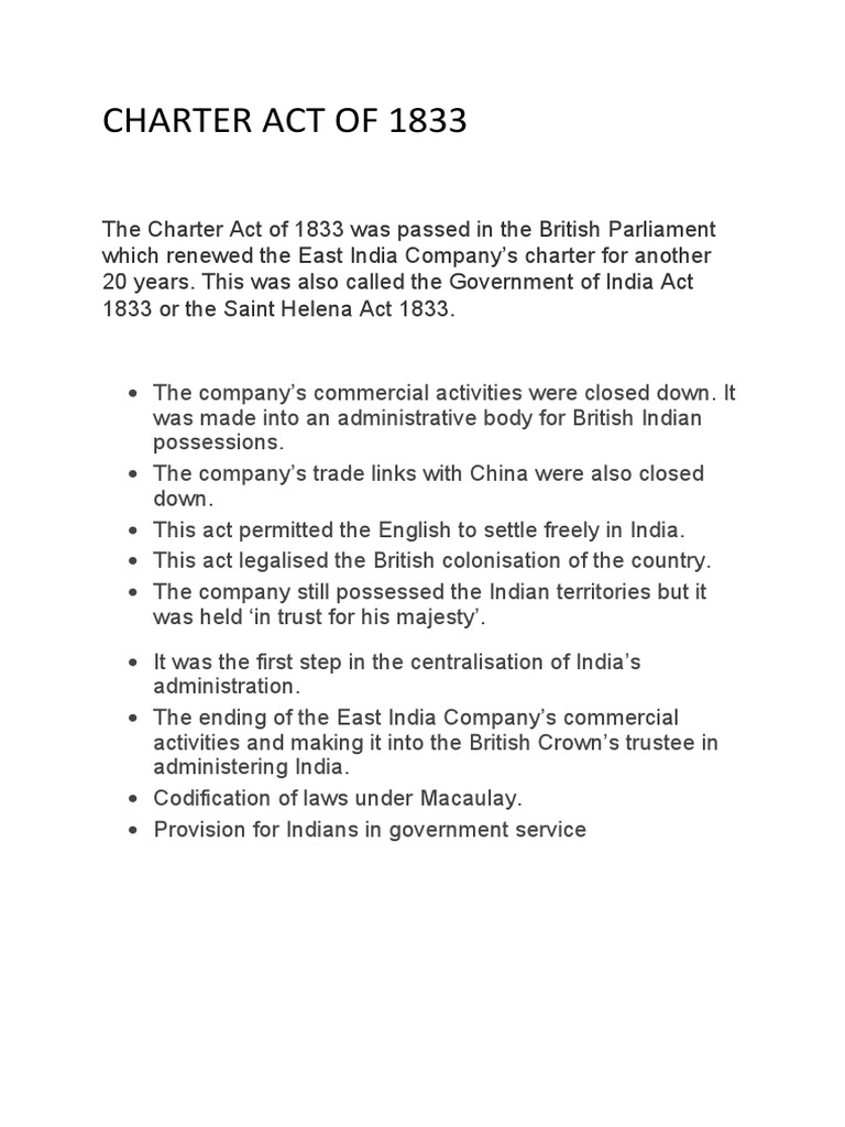 Charter Act of 1833 | PDF | British Raj | British Empire