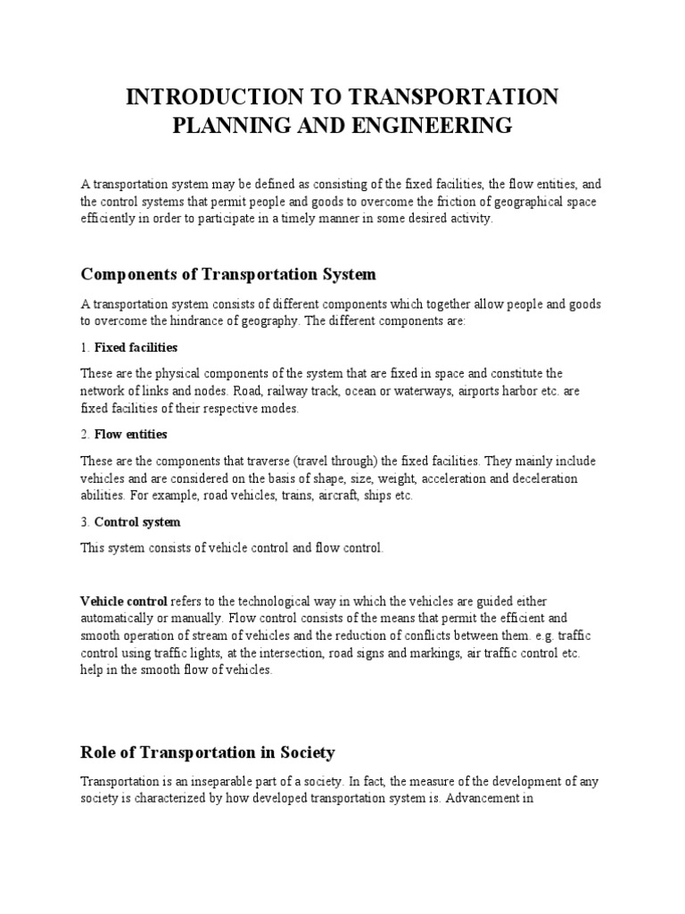 Introduction To Transportation Planning and Engineering: Components of Transportation System ...