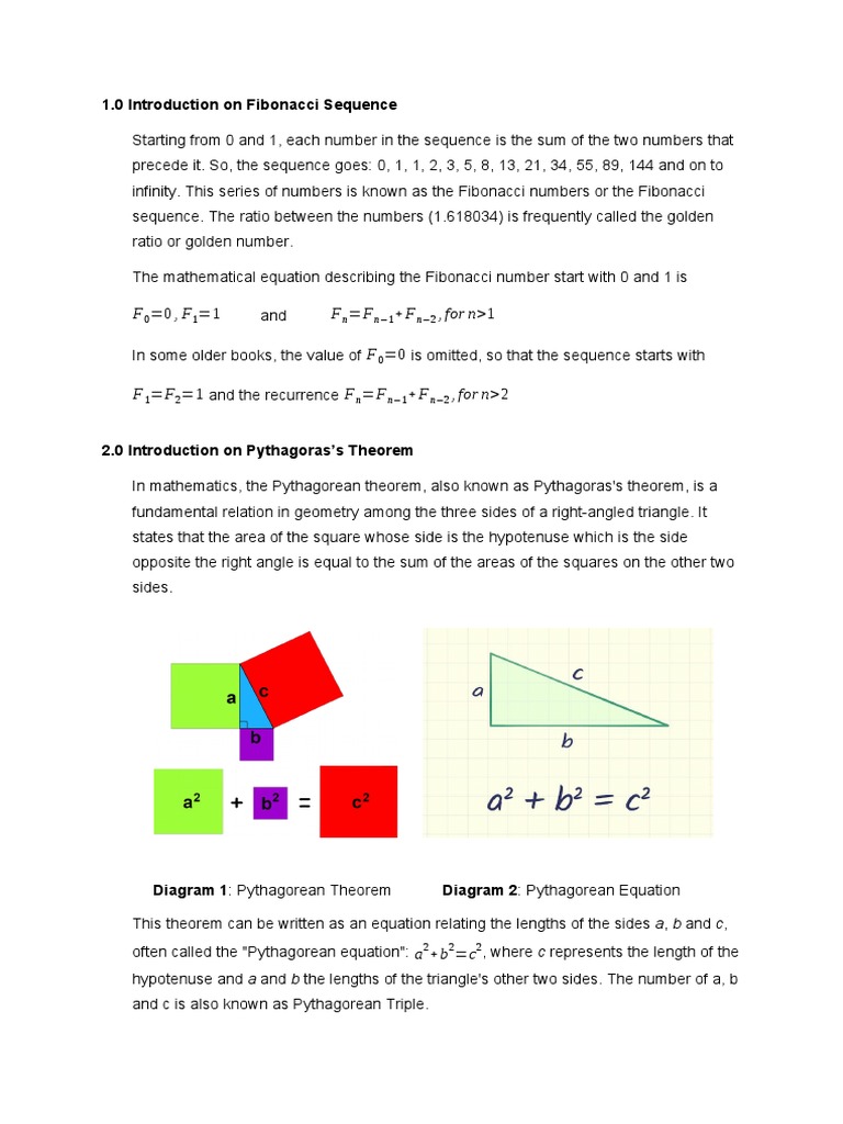 Fibonacci & Pythogoras, Application of Fibonacci | PDF | Mathematical Concepts | Euclidean Plane ...