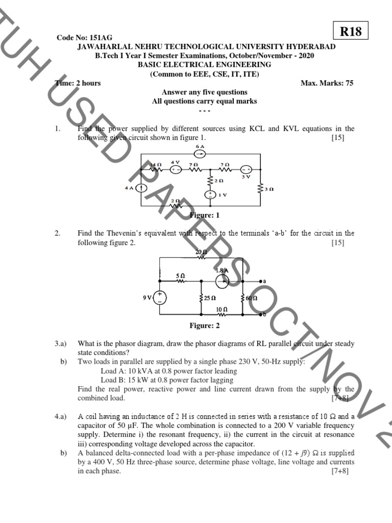 Jntuh Previous Year Paper | PDF | Transformer | Series And Parallel ...