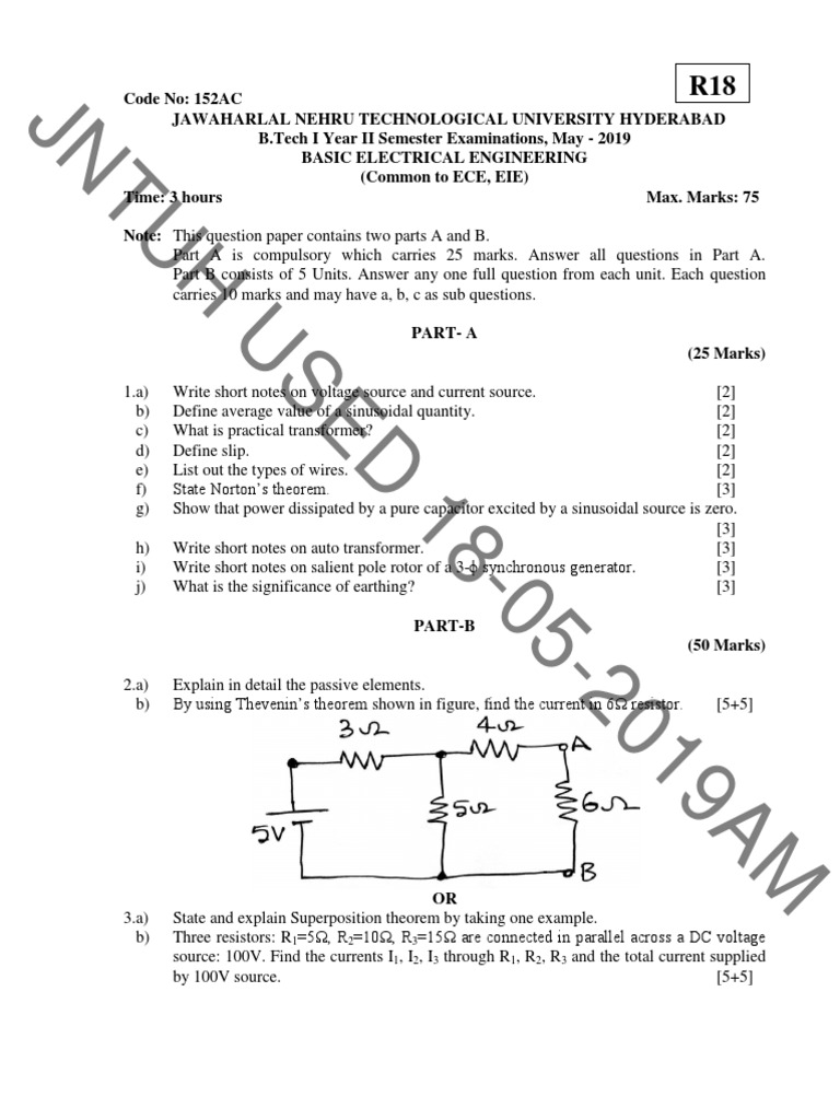 Jntuh Previous Year Paper | PDF | Transformer | Electric Motor