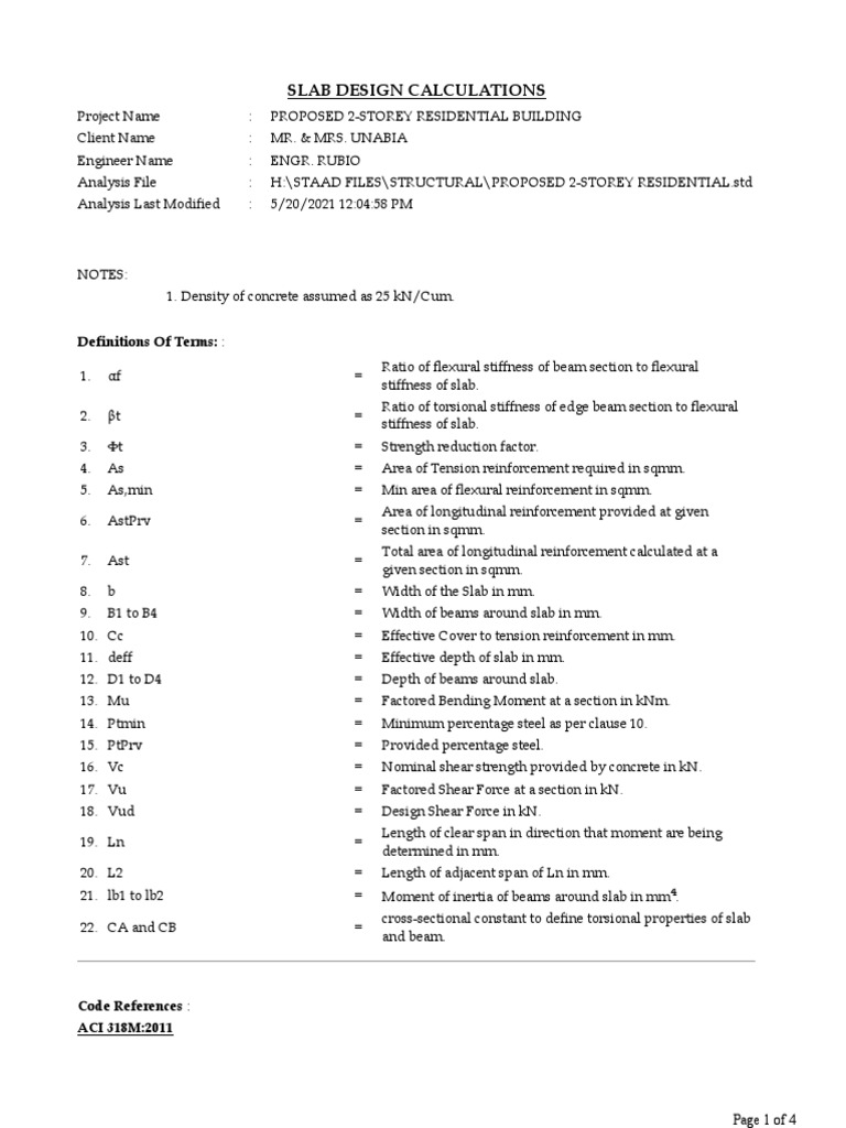 Slab Design Calculation | PDF | Beam (Structure) | Bending