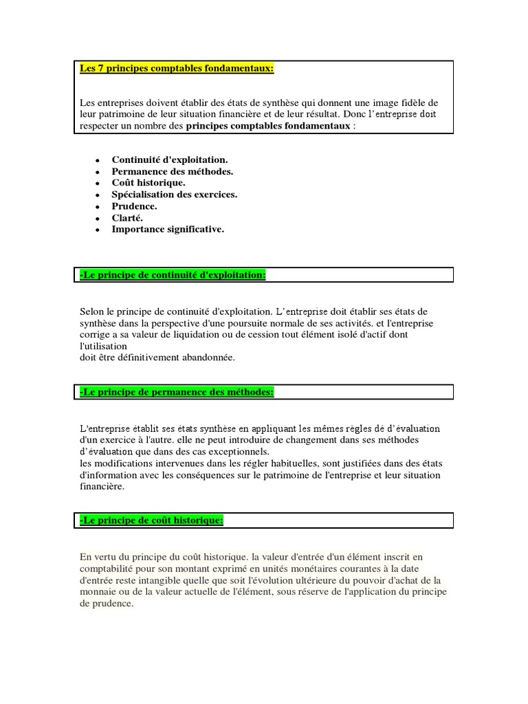 Les 7 principes comptables fondamentaux | PDF | Comptabilité | Économie